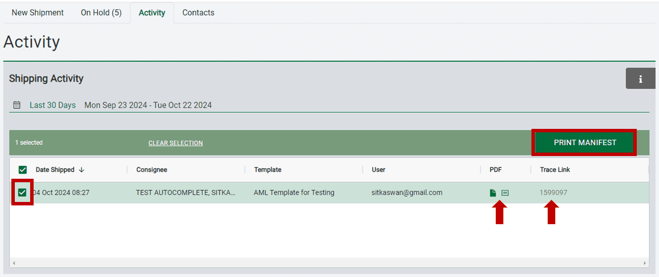 Create a Shipment: Activity, Manifests, and Documents | Lynden Help Center