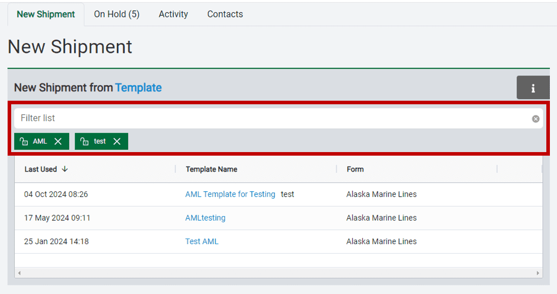 Create a Shipment - Filtering | Lynden Help Center