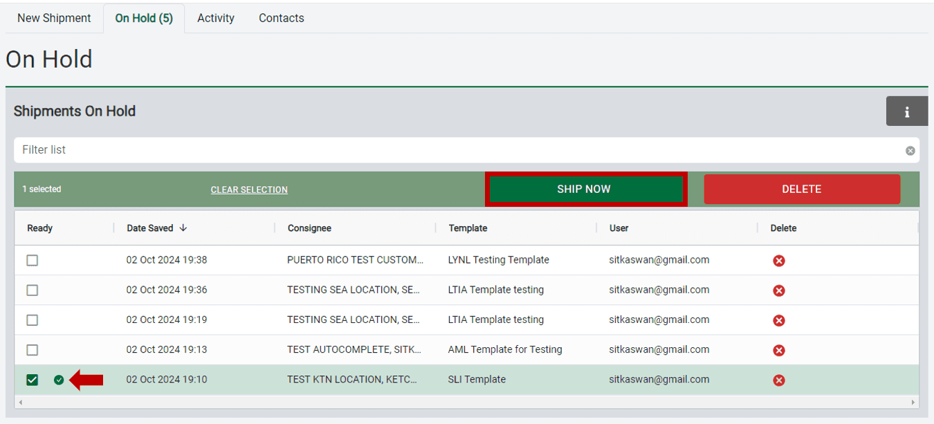 Create a Shipment - On Hold and Preview | Lynden Help Center
