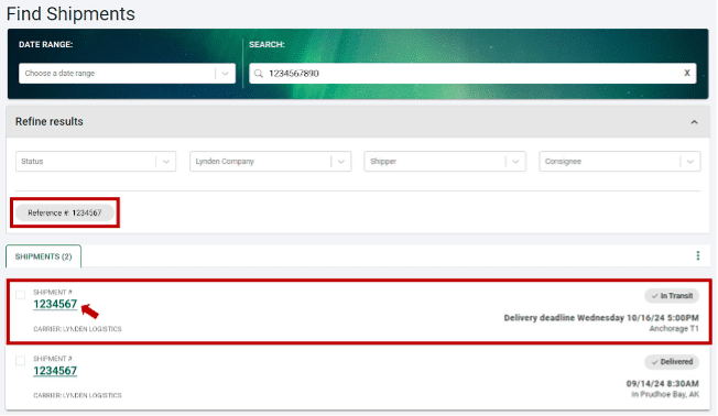 Tracking - Reference Number Search | Lynden Help Center